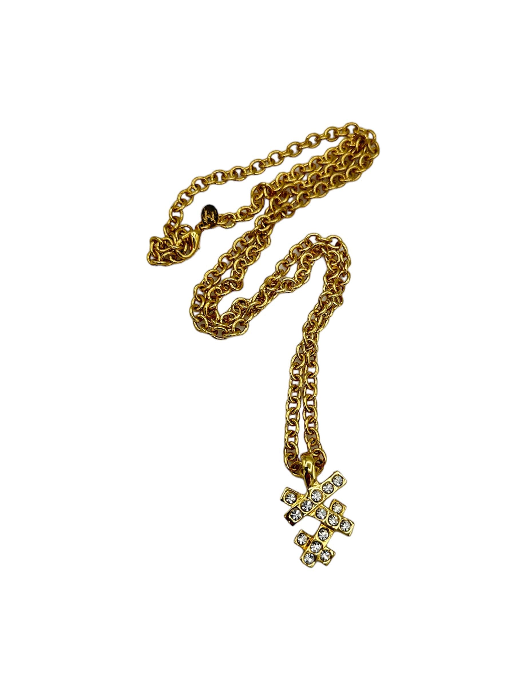 Norma Jean Gold Long Chain Criss Cross Rhinestone Pendant - Etsy