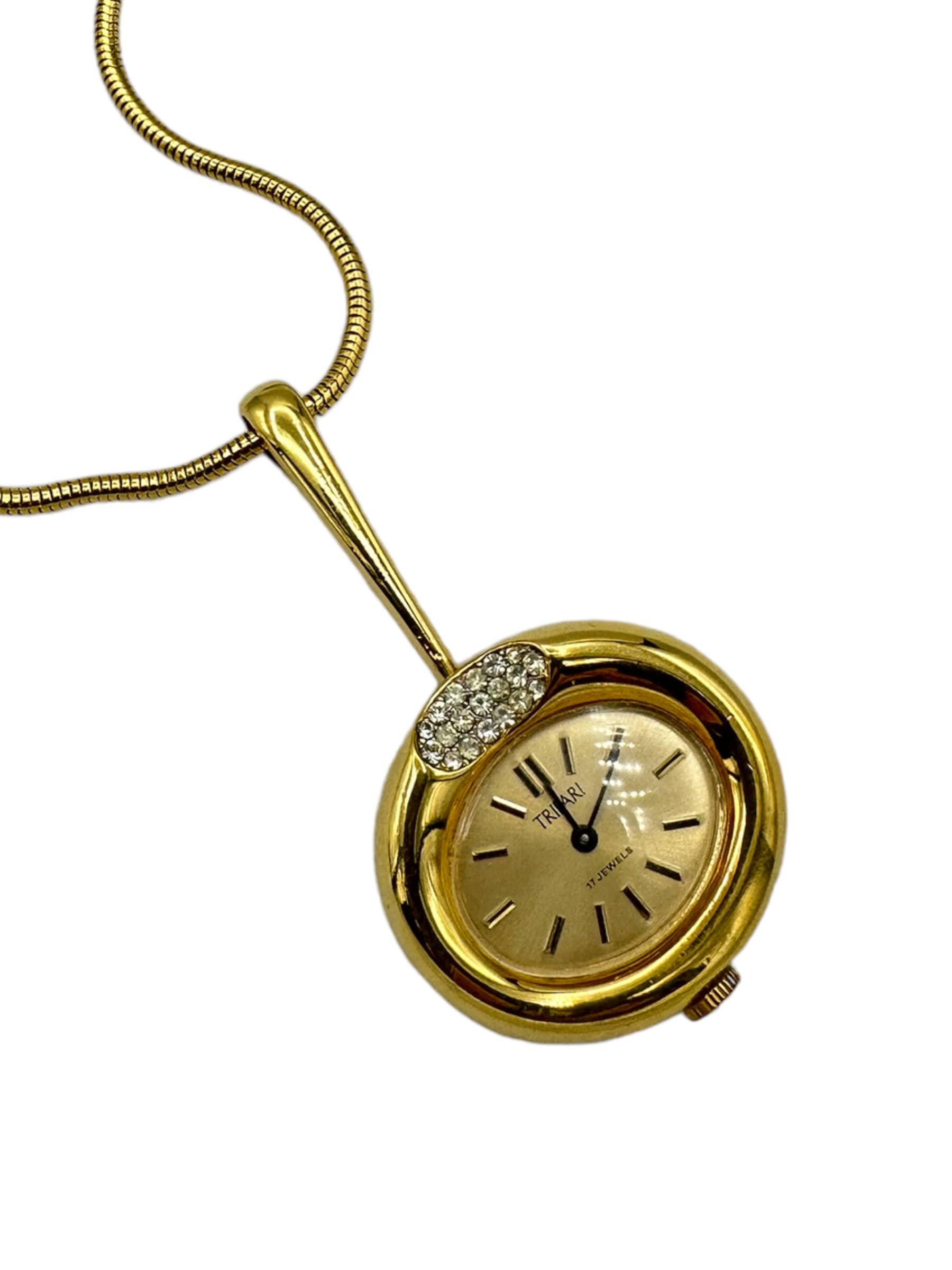 Gold Trifari Modernist Watch Pendant Long Snake Chain | Vintage Trifari ...