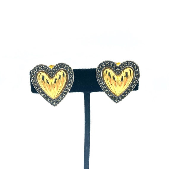 Gold Judith Jack Puffy Heart Sterling Vintage Clip-On… - Gem