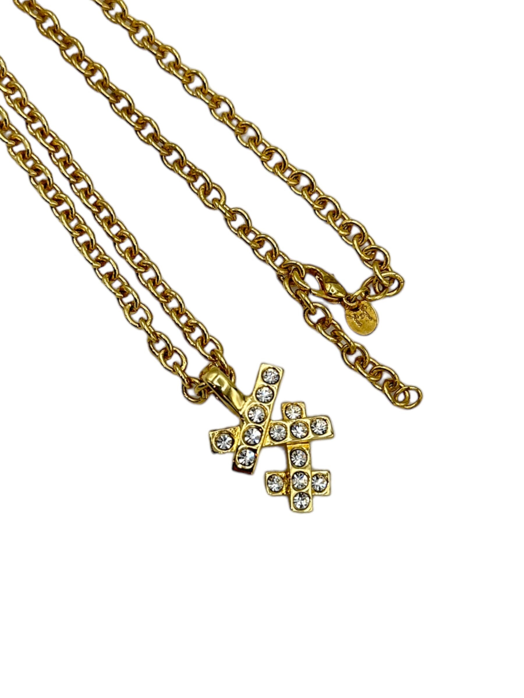 Norma Jean Gold Long Chain Criss Cross Rhinestone Pendant - Etsy