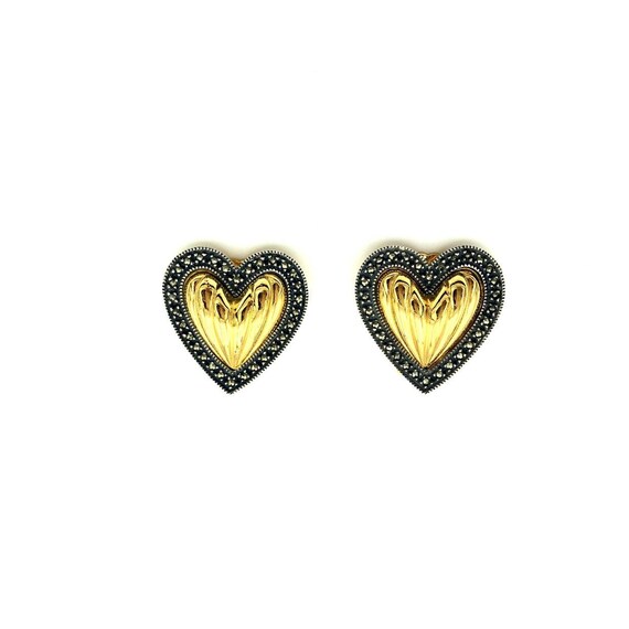 Gold Judith Jack Puffy Heart Sterling Vintage Clip-On… - Gem