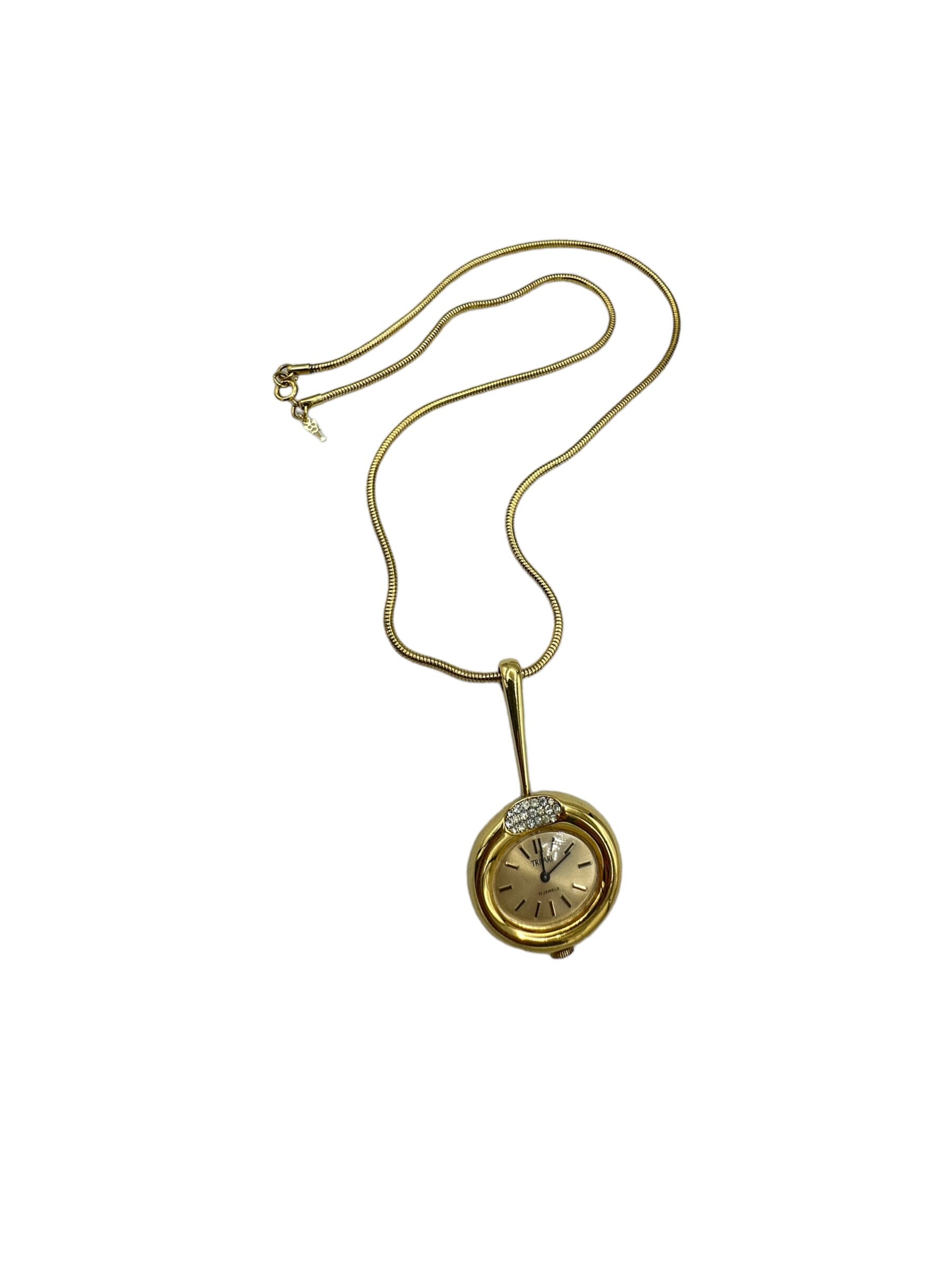 Gold Trifari Modernist Watch Pendant Long Snake Chain | Vintage Trifari ...