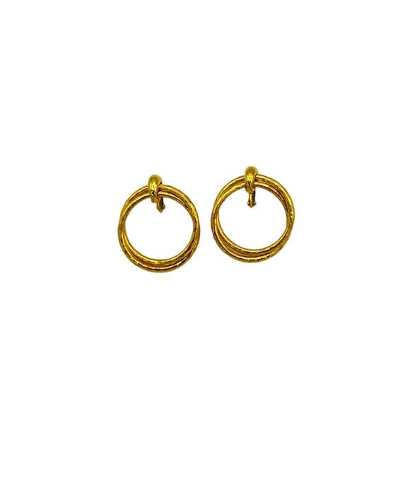 Napier Gold Double Ring Hoop Classic Pierced Earrings - Gem