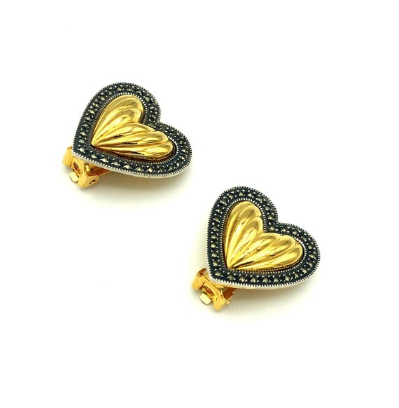 Gold Judith Jack Puffy Heart Sterling Vintage Clip-On… - Gem