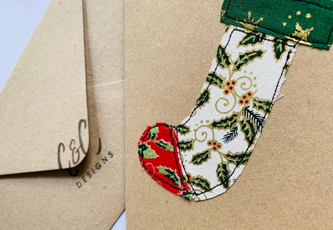 Christmas Appliqué Stocking Card Appliqué Cards Sewn Cards - Etsy