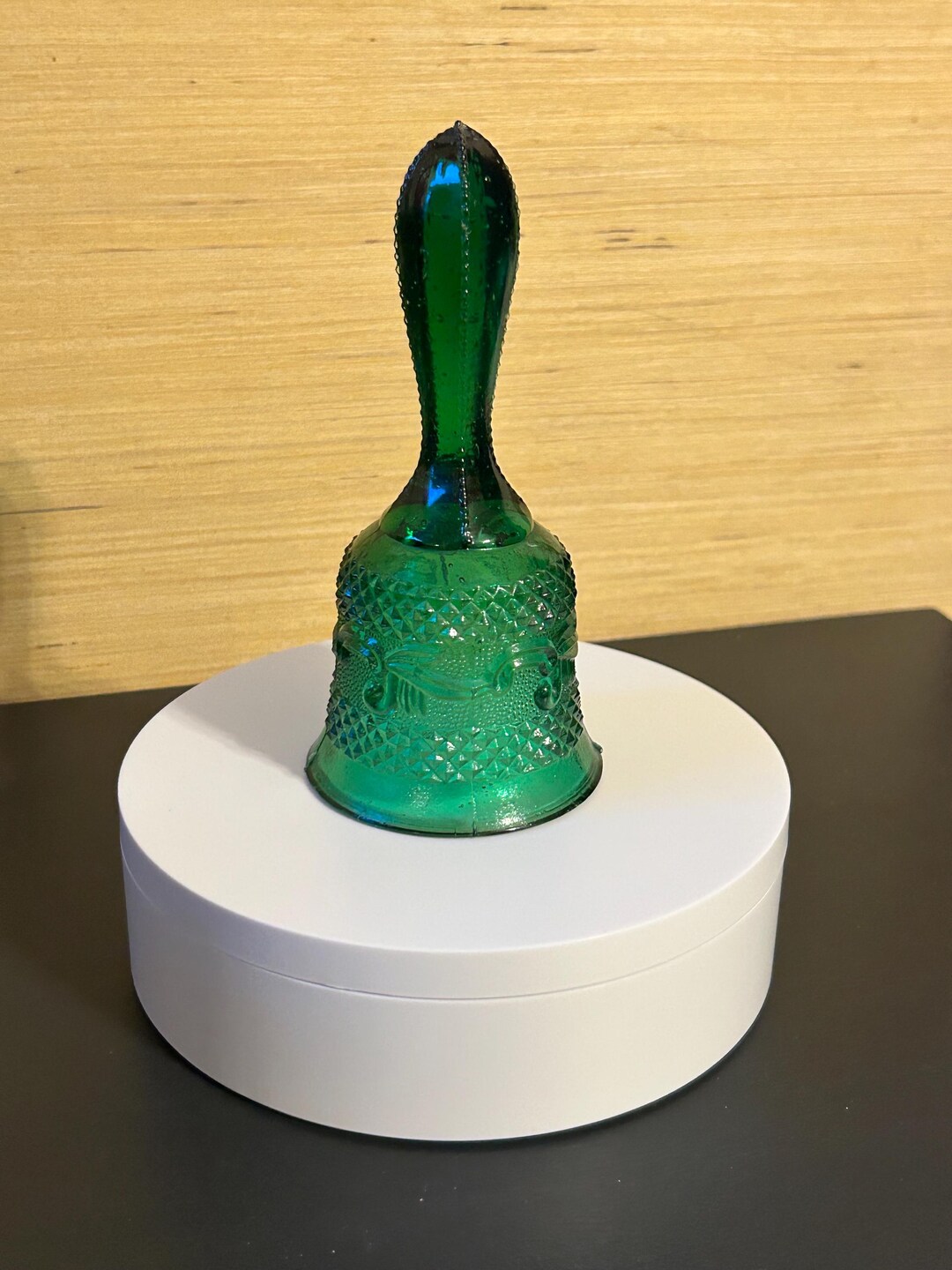 Vintage Emerald Green Pressed Glass Bell - Etsy
