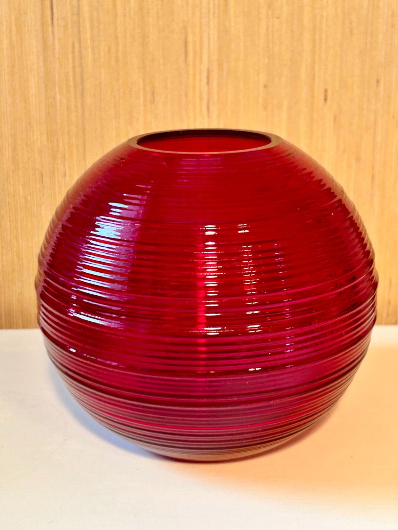 Vintage 1930s Imperial Glass Ruby Red Spun Reeded Rose Bowl Vase - Etsy