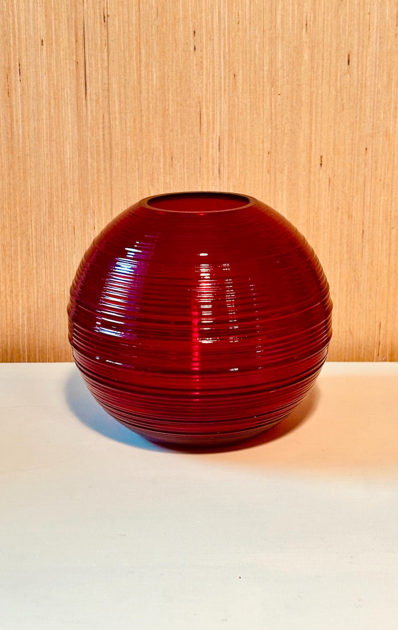 Vintage 1930s Imperial Glass Ruby Red Spun Reeded Rose Bowl Vase - Etsy