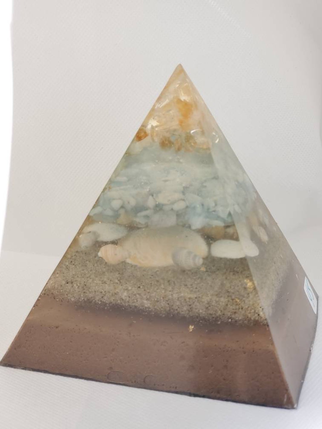 Beach Aquamarine Citrine Medium Pyramid Orgonite With NJ Shore Shells ...