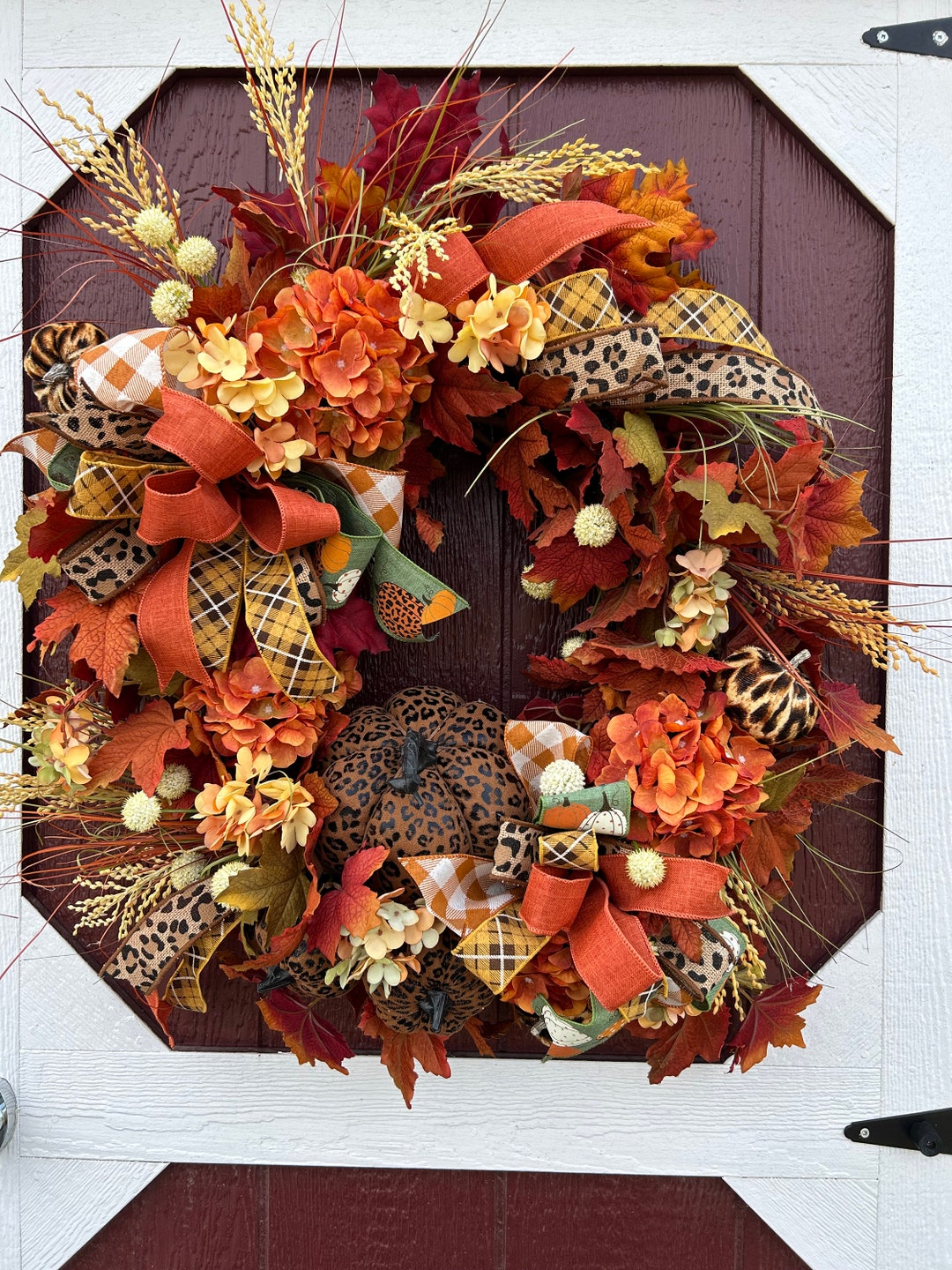 Fall Wreath, Boho Fall Wreath, Animal Print Pumpkins, Rustic Fall ...