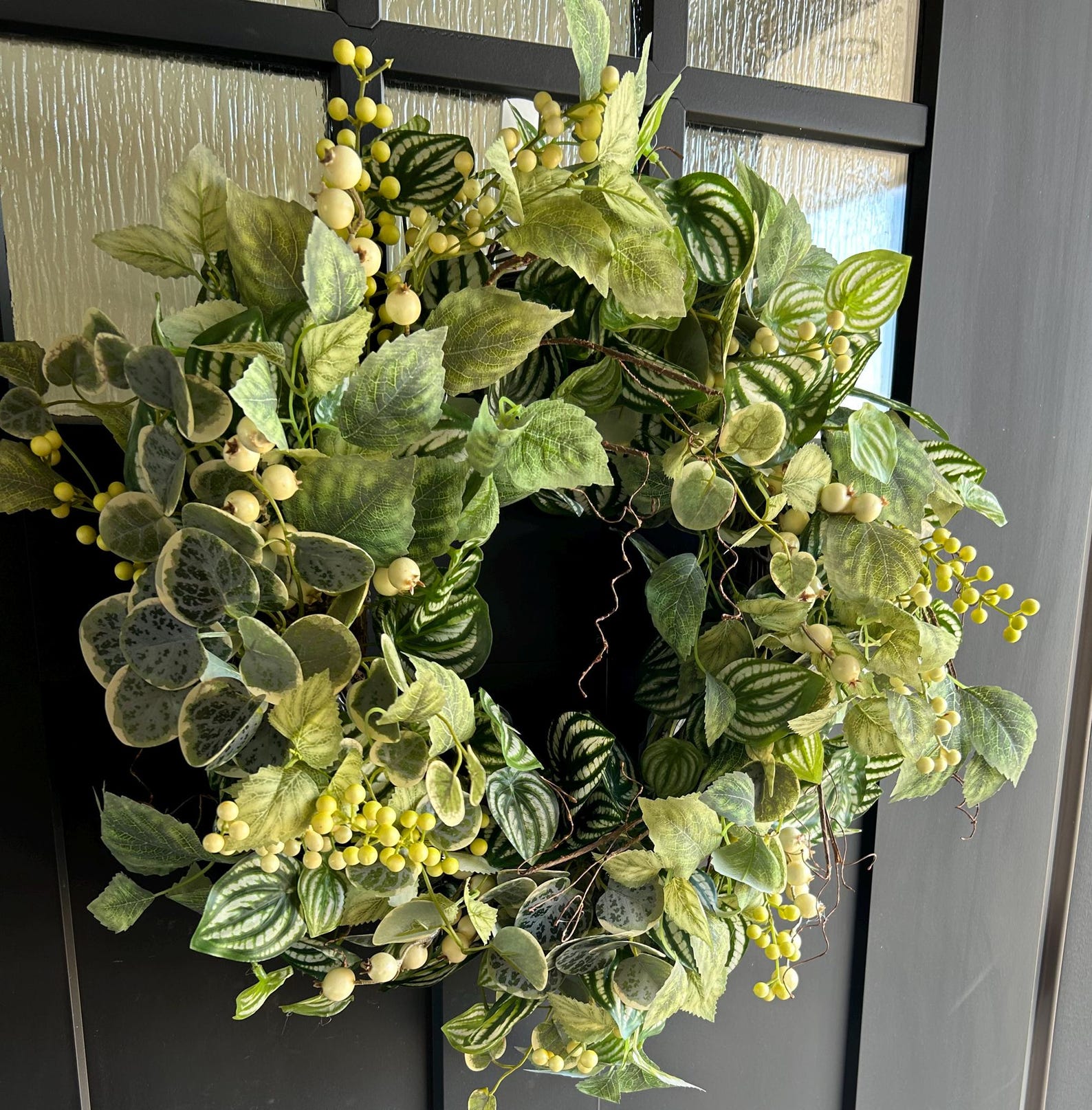 Farmhouse Greenery Wreath: Leaf and Berry Front Door Decor, Mixed Leaf ...