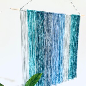 Blue Yarn Wall Hanging Ombre Wall Art Boho Above Bed Decor - Etsy