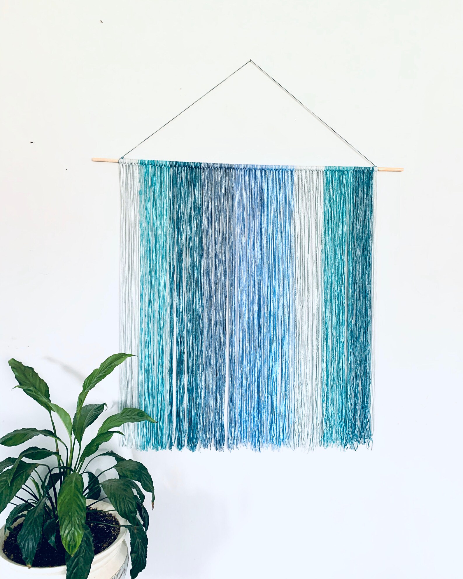 Blue Yarn Wall Hanging Ombre Wall Art Boho Above Bed Decor - Etsy