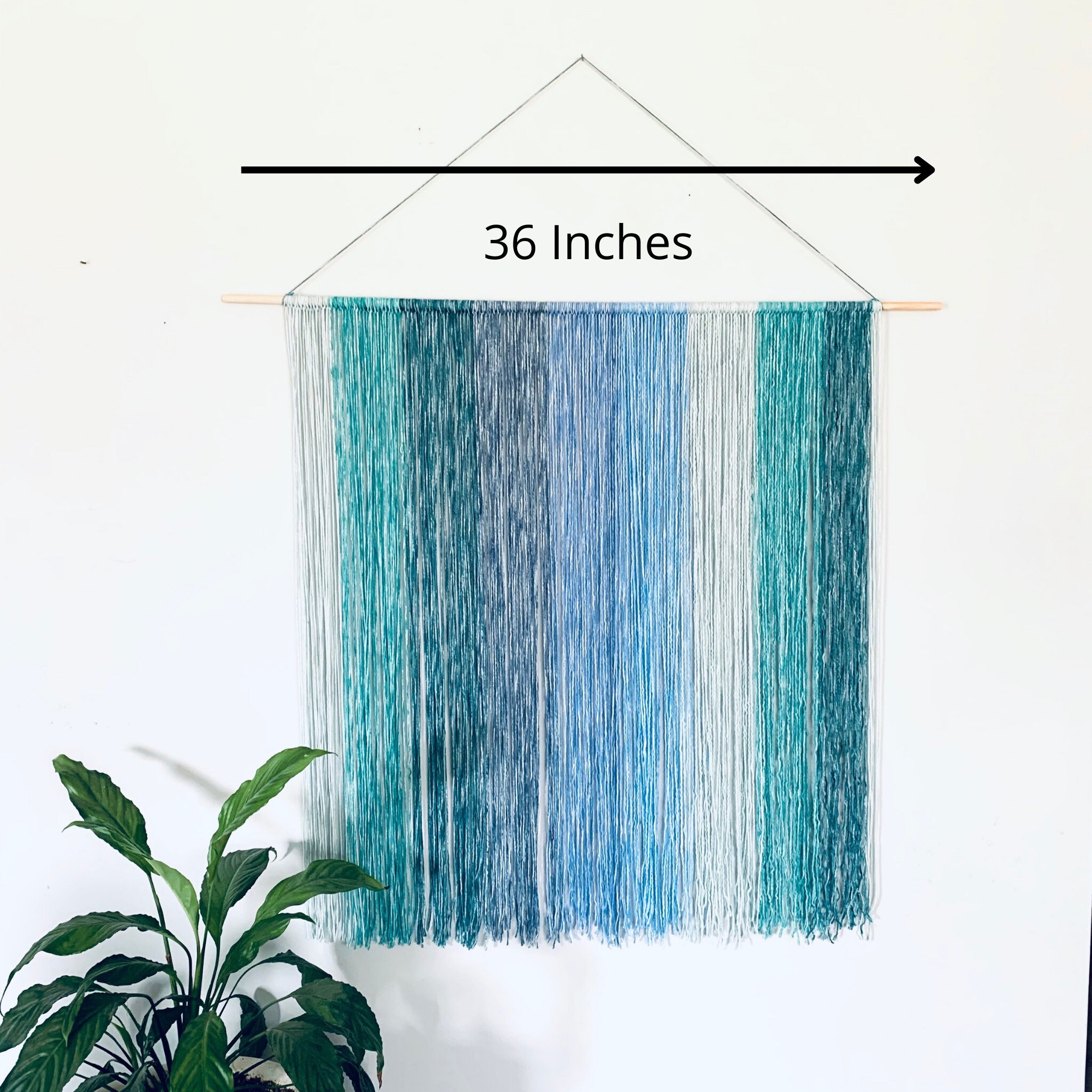 Blue Yarn Wall Hanging Ombre Wall Art Boho Above Bed Decor - Etsy