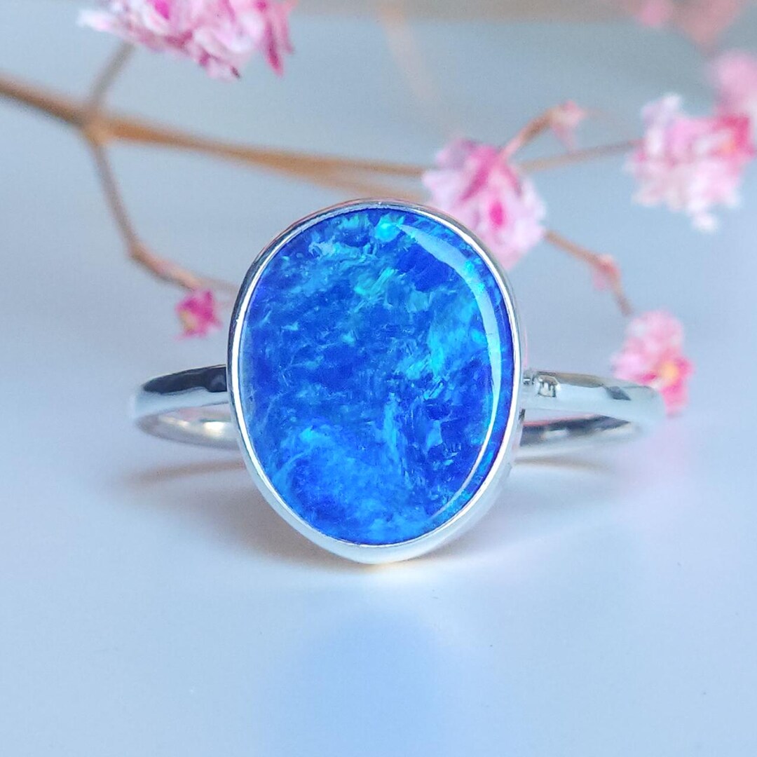 BLUEGUM Coober Pedy Opal Doublet Ring / SIZE US 7 3/4 / Sterling Silver ...