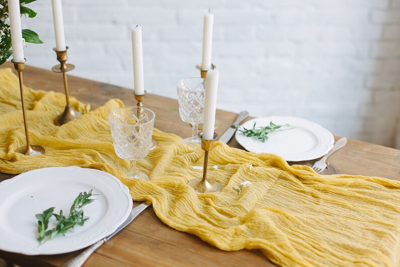 Mustard table runner Rustic Gauze table runner Wedding arch | Etsy