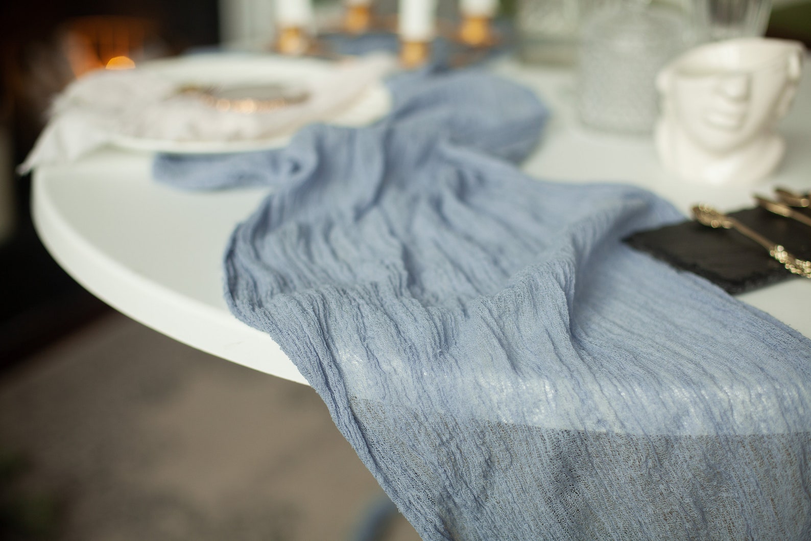 Gauze Table Runner Dusty Blue Wedding Gauze Runner Bridal | Etsy