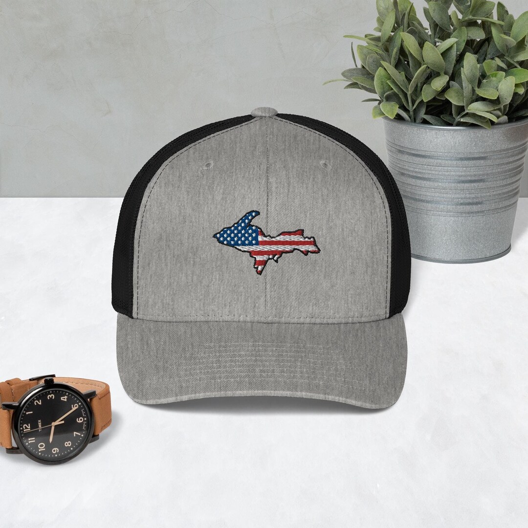 Yooper USA Flag Trucker Cap | 906 Upper Peninsula Michigan Patriotic ...