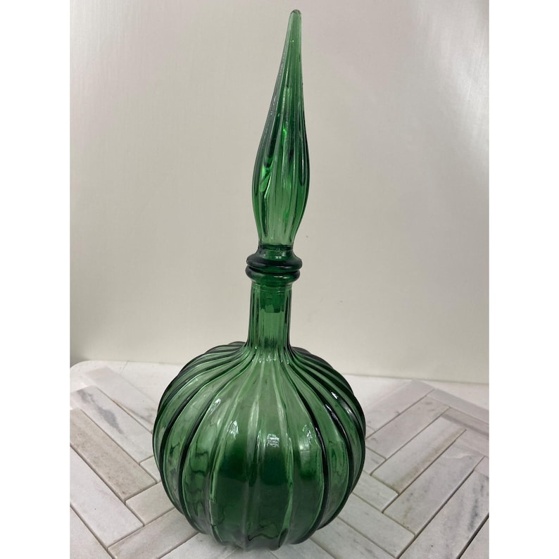 Mid-century Modern Green Glass Decanter Empoli Italy - Etsy