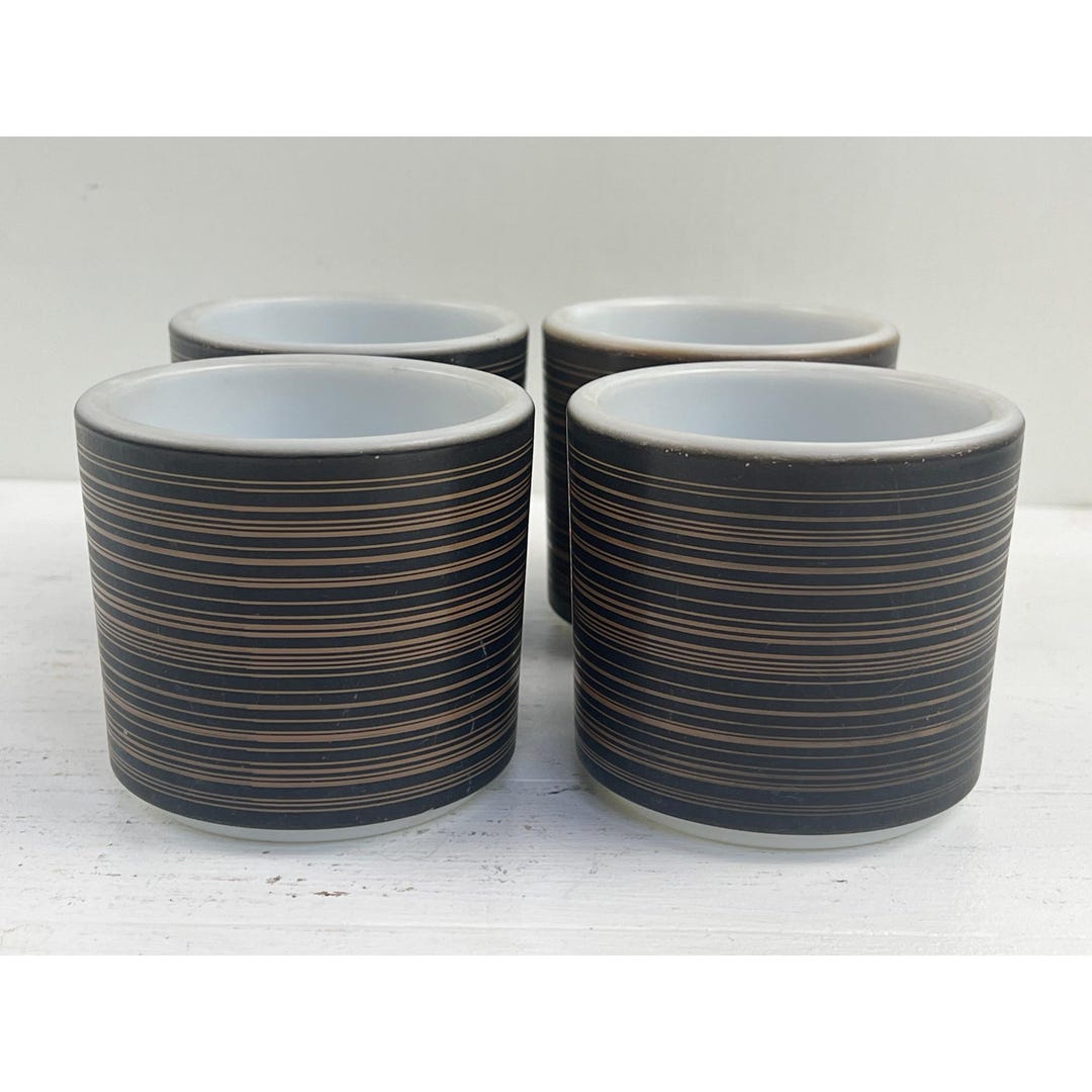 Vintage Pyrex Terra Pattern Cups Set of 4 13 Oz Black & Brown Ceramic ...