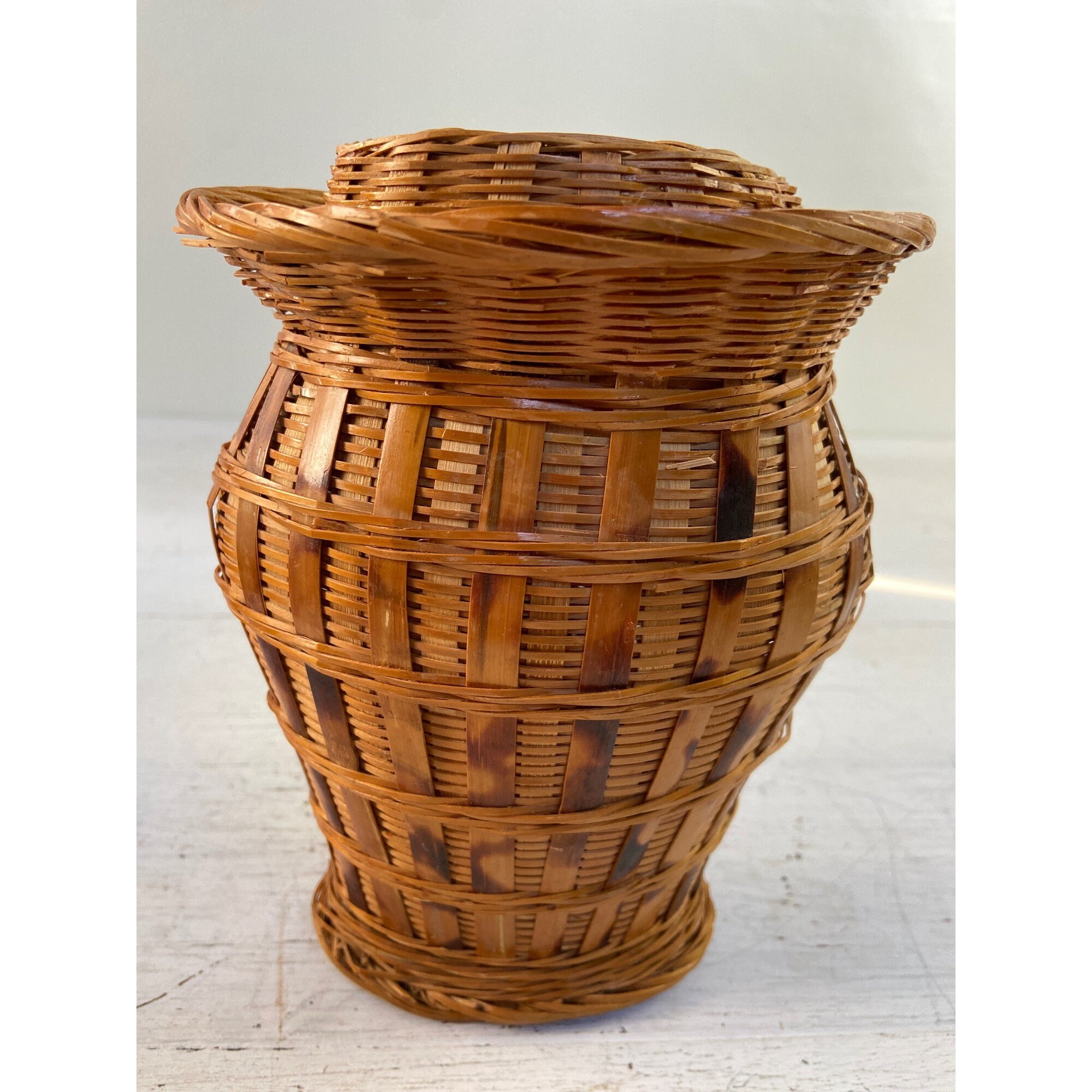 Vintage Wicker Rattan Ginger Jar Basket With Lid 7” - Etsy
