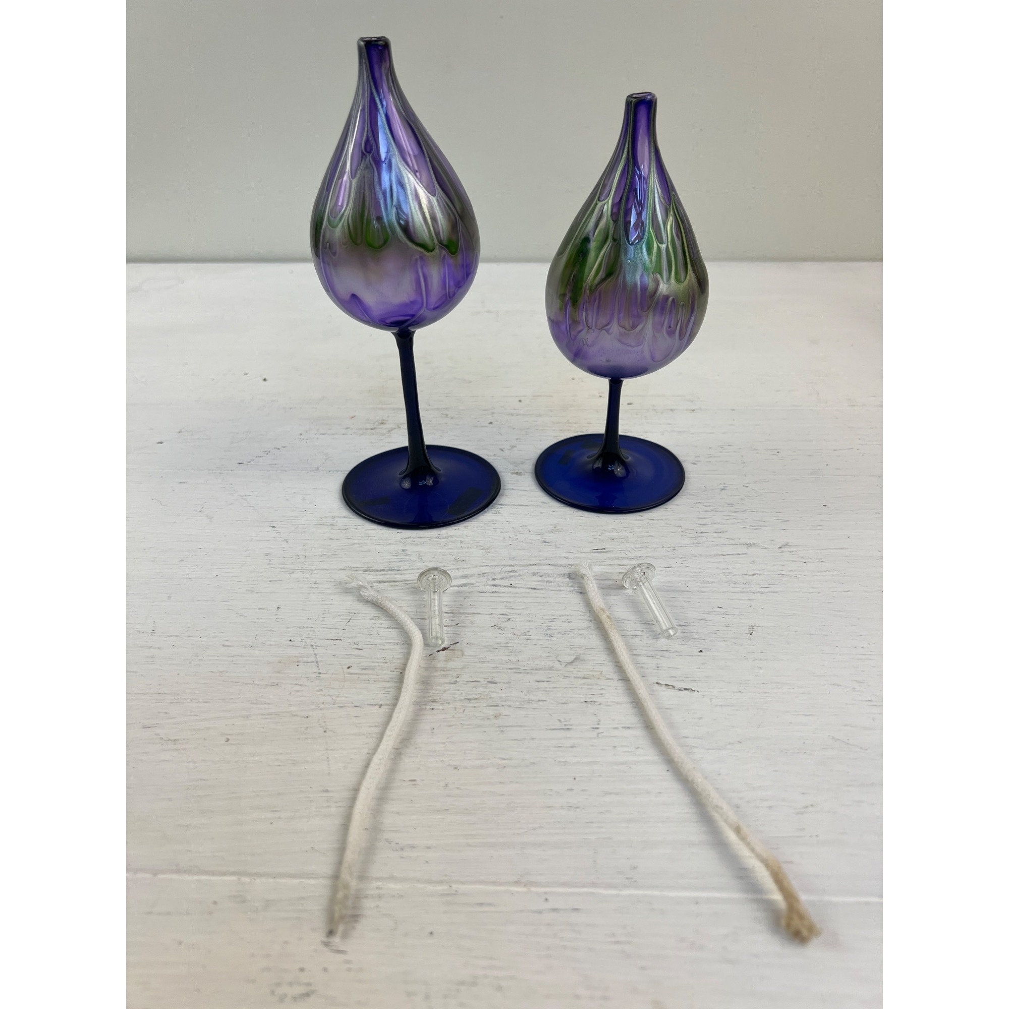 Vintage Pair of Hand-blown Glass Oil Candles With Wicks - Etsy