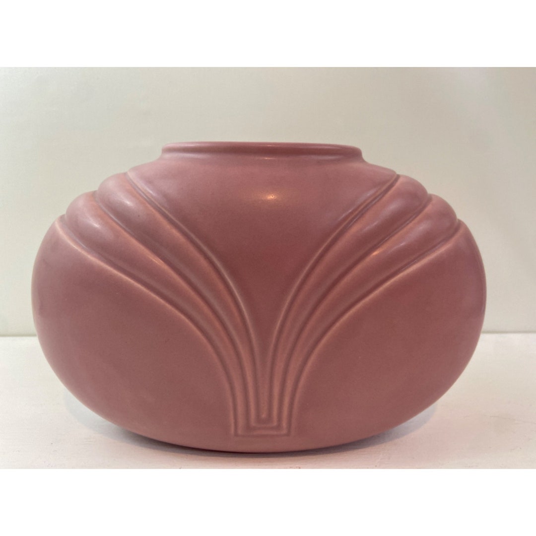 Vintage Haeger Pottery Vase Oval Art Deco Vase Pink Mauve Gloss Large ...