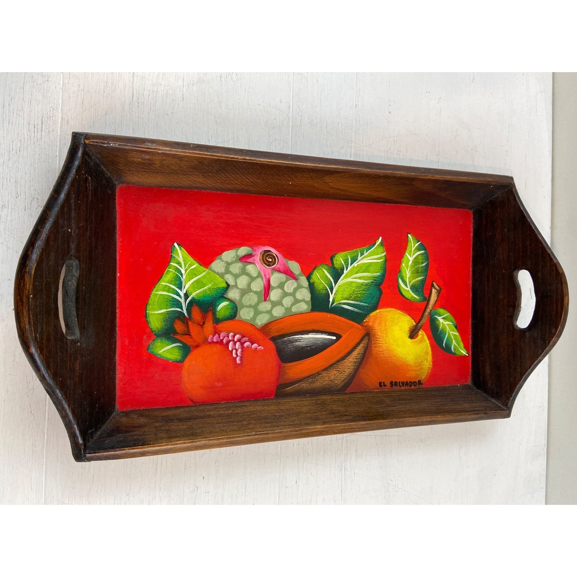 Vintage El Salvador Wooden Hand Painted Serving Tray/wall - Etsy