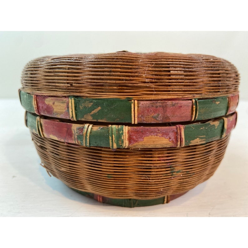 Vintage Chinese Sewing Basket Antique Painted Red Green - Etsy