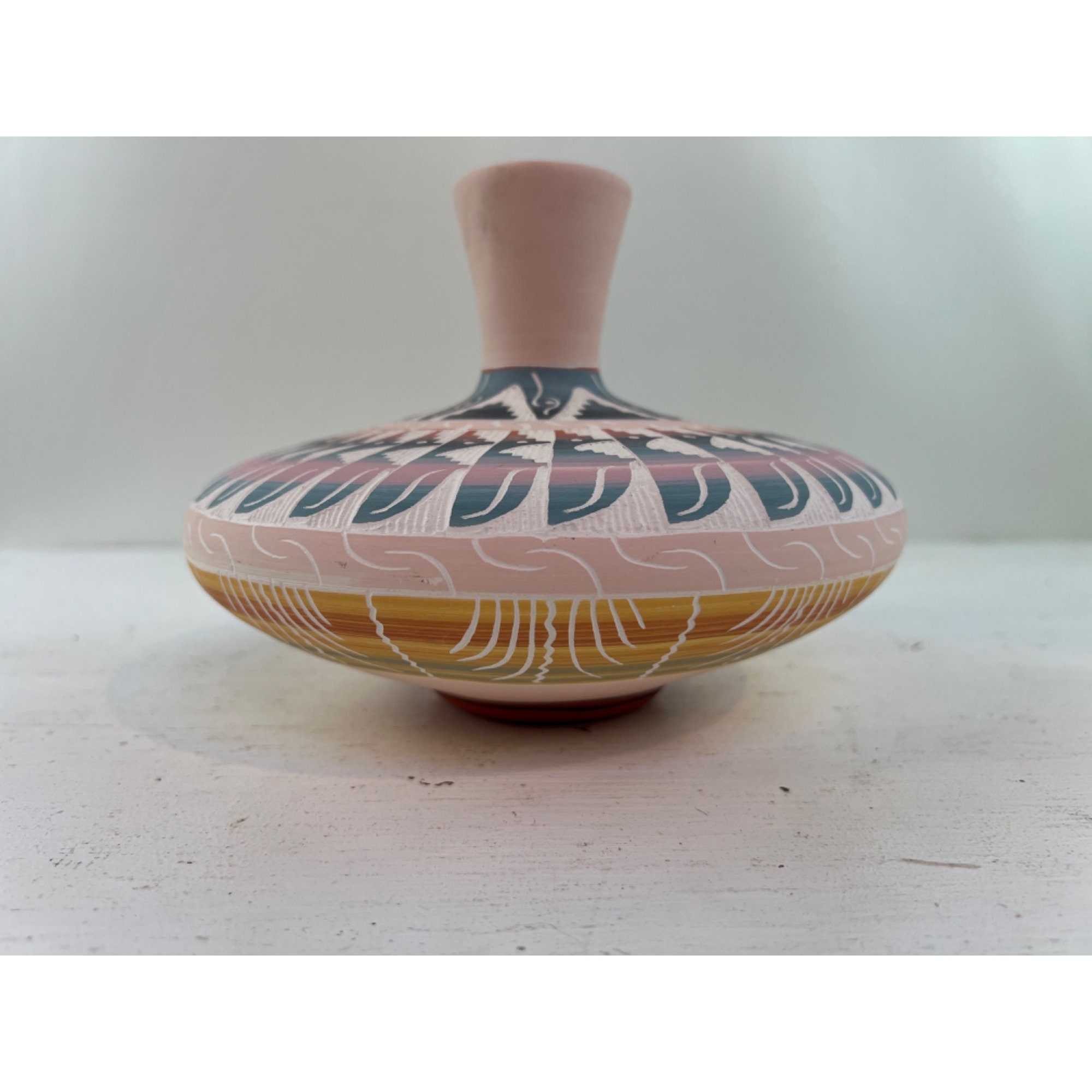 Vintage Native American Art Pottery Multi Color Squat Vase Signed by ...