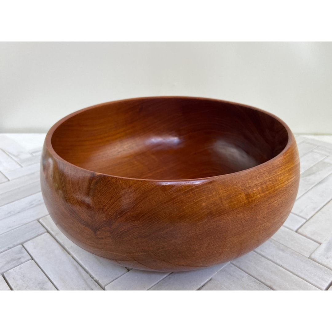 Vintage Wooden Salad Bowl Handcrafted Mid-century Design Smooth Finish ...