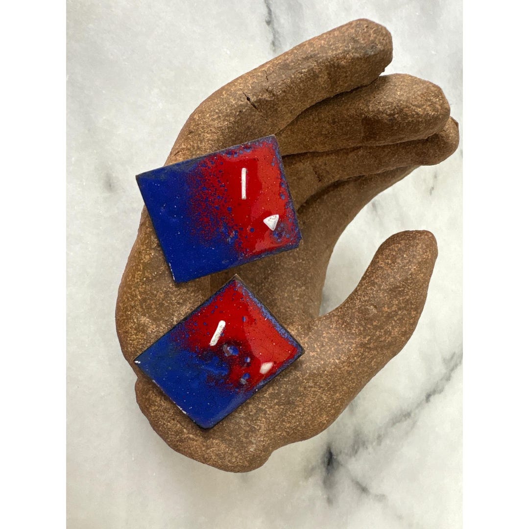 Vintage Blue & Red Enamel Copper Screw Back Earrings - Etsy
