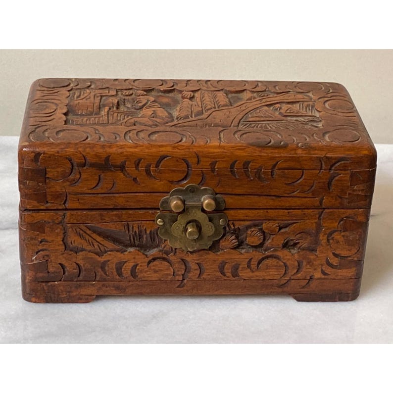 Vintage Handcrafted Camphor Mini Chest/trinket/jewelry Box With Brass ...