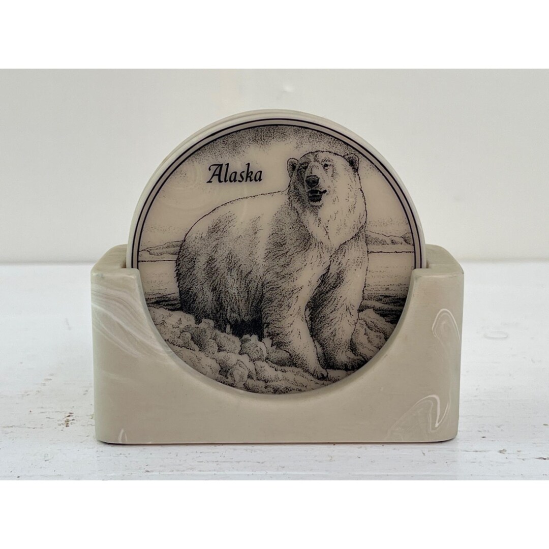 Vintage Kiana Scrimshaw Alaska Polar Bear Coasters W Holder - Etsy