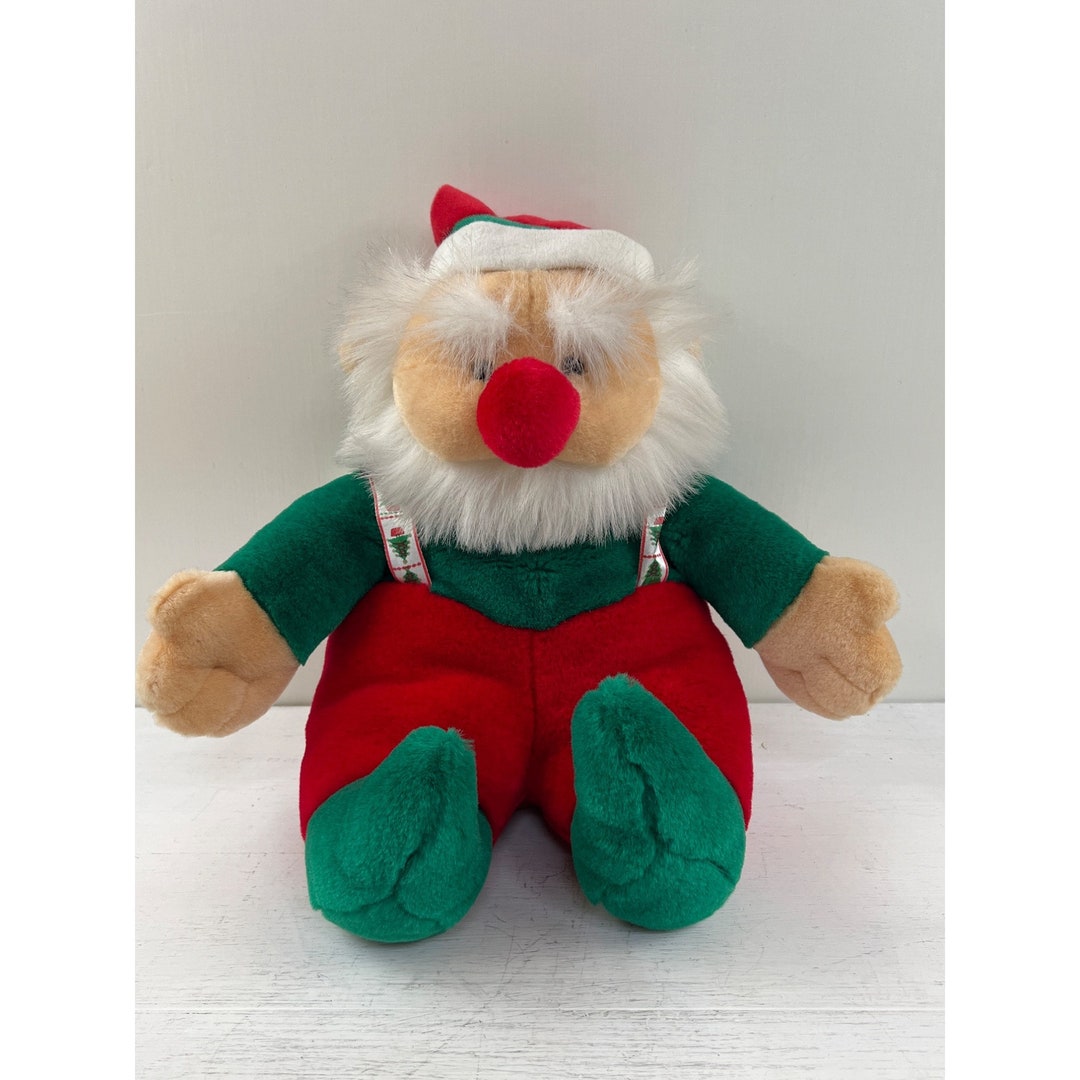 Vintage Red Nosed Santa With Christmas Tree Pattern Suspenders Plushy ...