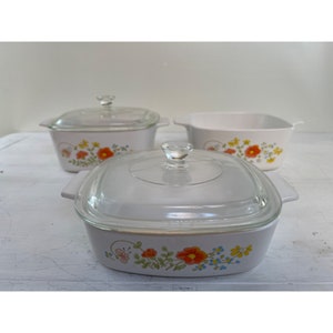 Vintage Corning Ware Wildflower Pattern Casserole Dishes W/ Lids, Set ...