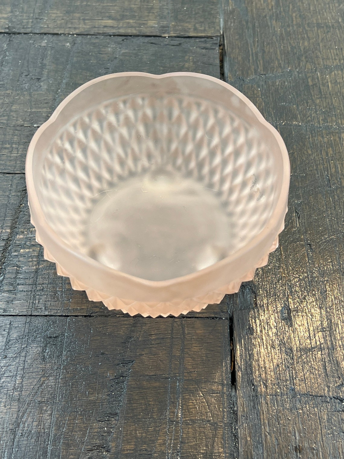 Vintage Satin Pink Diamond Pattern Indiana Glass Co, Three Footed Candy ...