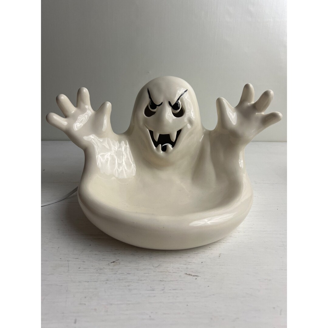 Vintage Plug in Ceramic Light up Spooky Ghost Candy Dish Halloween ...
