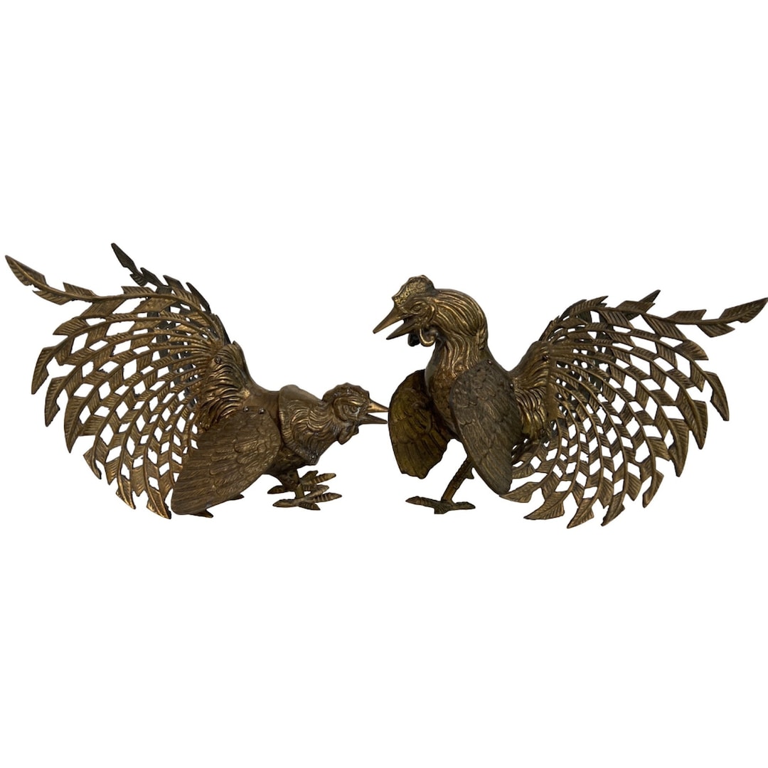 Vintage Brass Fighting Roosters - Etsy