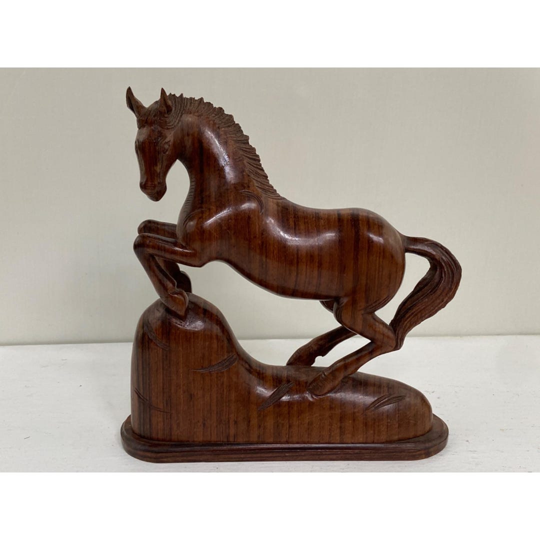 MCM Hand Carved Wood Stallion Horse Statue - Etsy