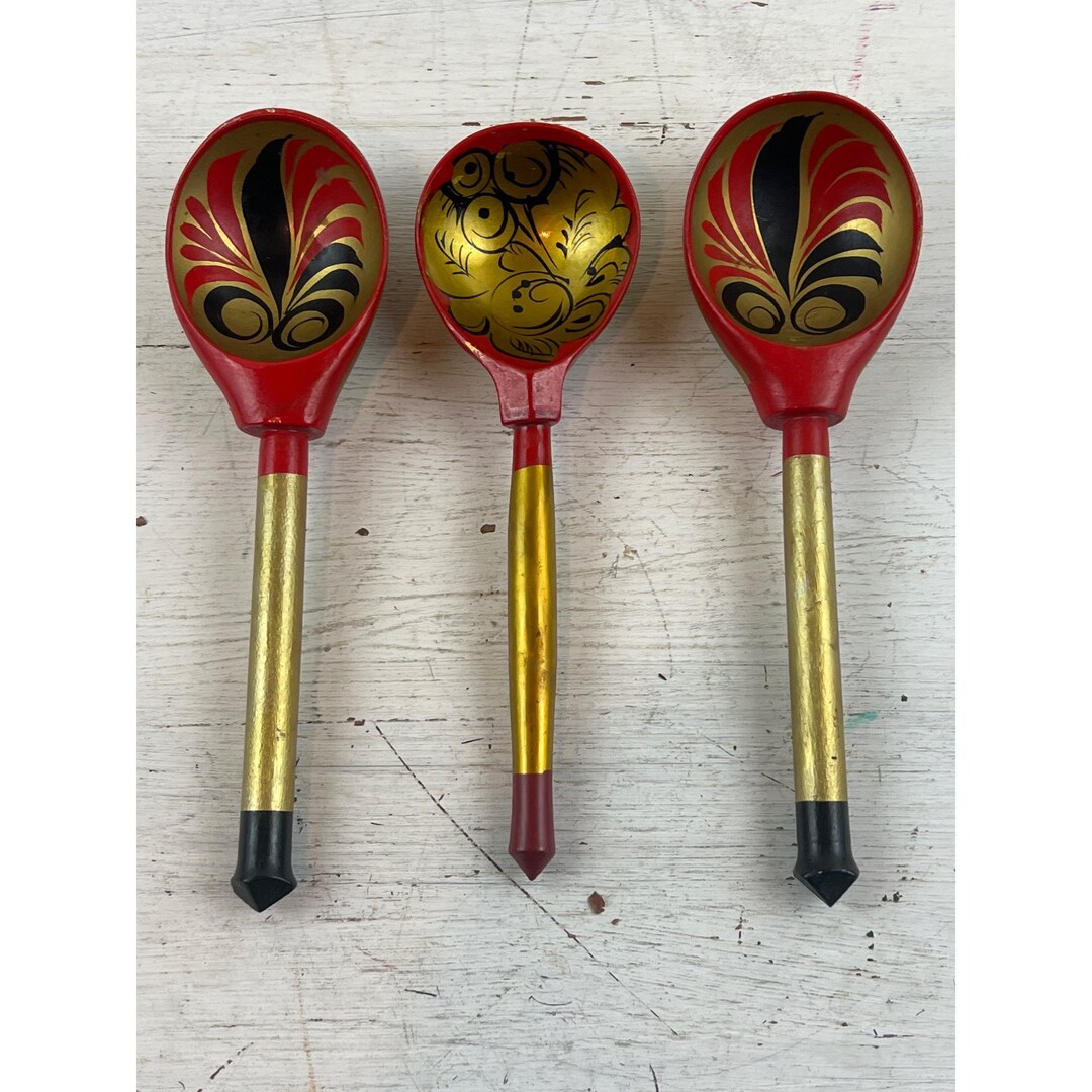 Russian Hand Crafted Hand Painted Wooden Spoons, Set of 3 - Etsy