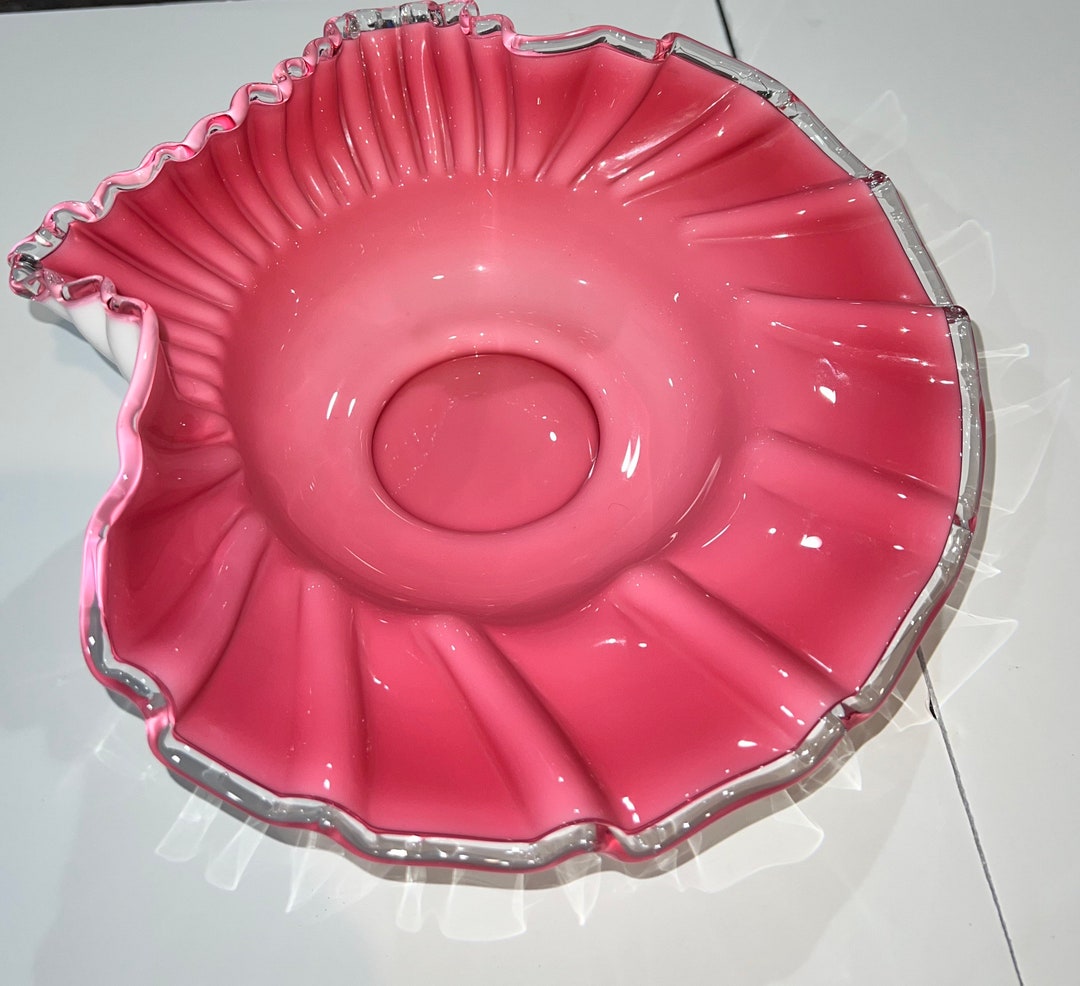 Vintage Fenton Pink and White Bowl With Ruffled Edge. - Etsy