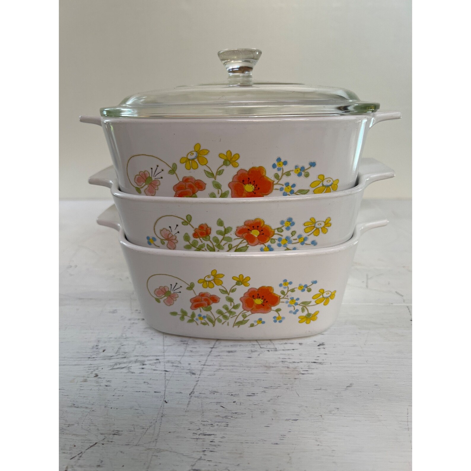 Vintage Corning Ware Wildflower Pattern Casserole Dishes W/ Lids, Set ...