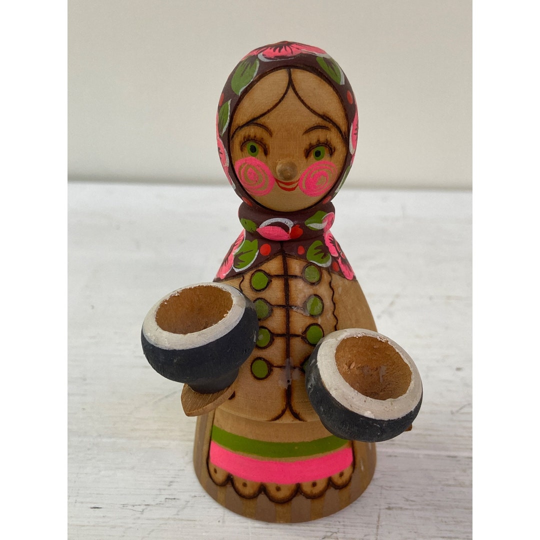 Vintage Mockba Hand Painted Folk Art Russian Woman Wood Figurine - Etsy