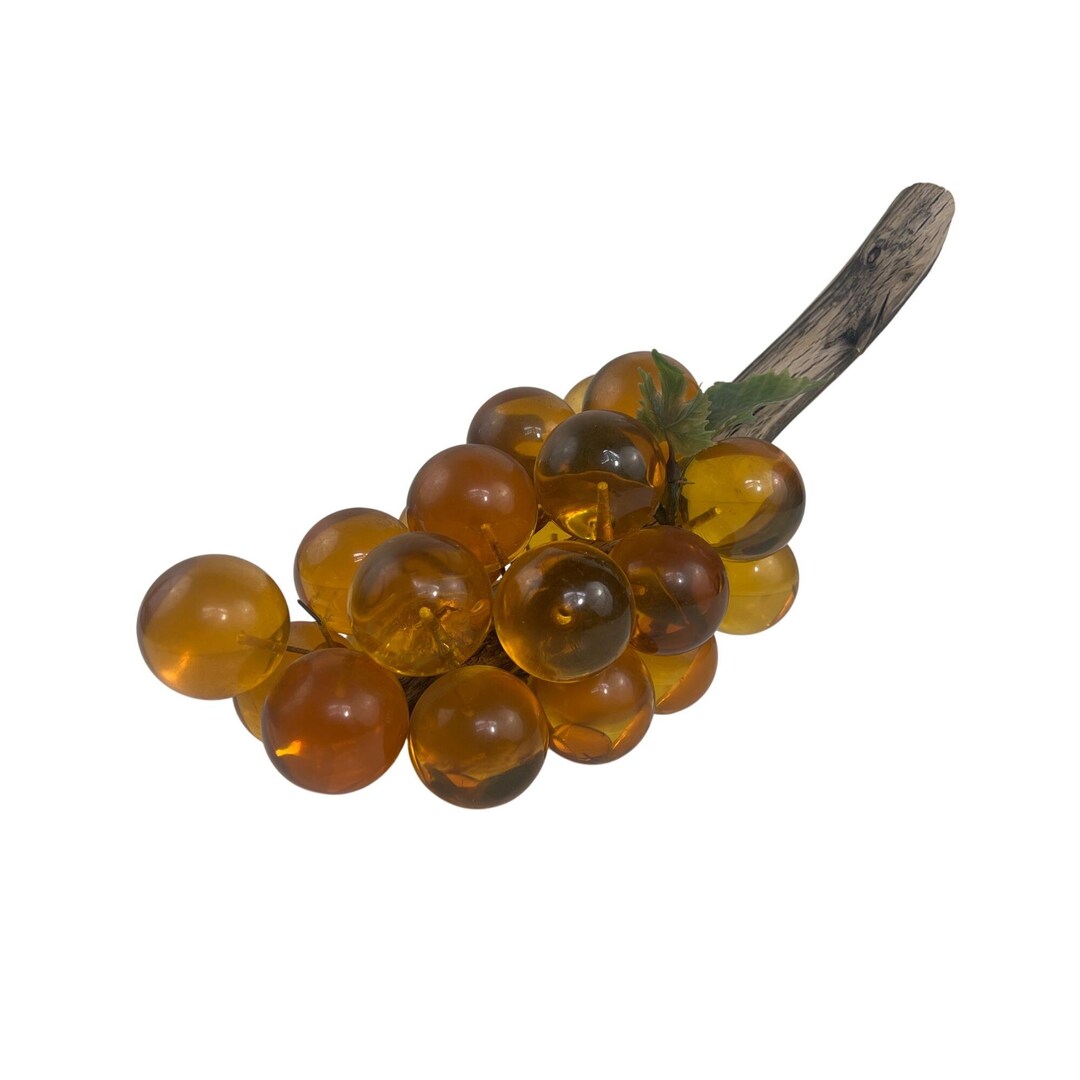 Mid Century Lucite Amber Grape Cluster With Driftwood Base Vintage Home ...