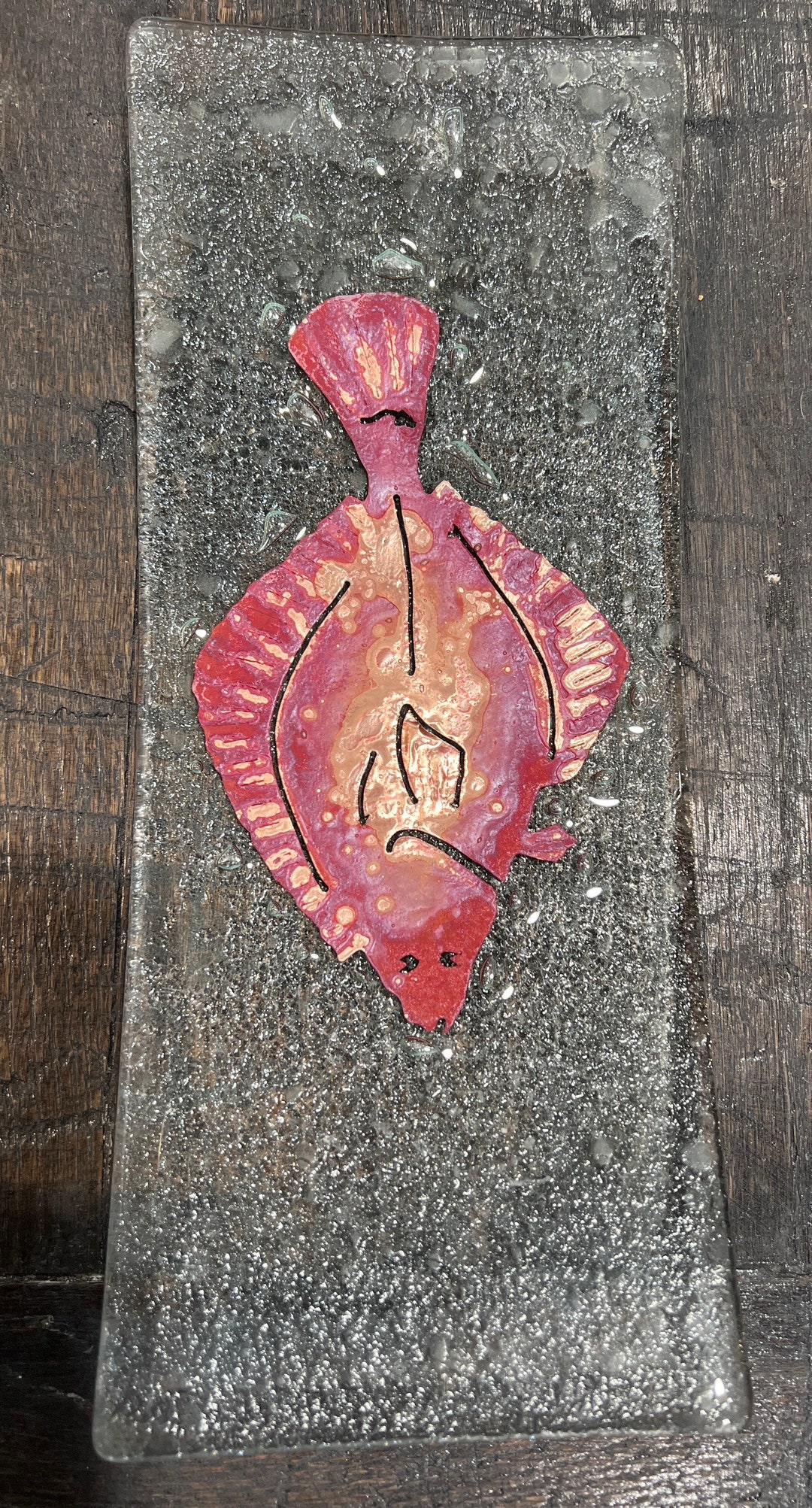 Jones Glassworks Fused Glass Copper Flounder Fish Art Glass Appetizer ...