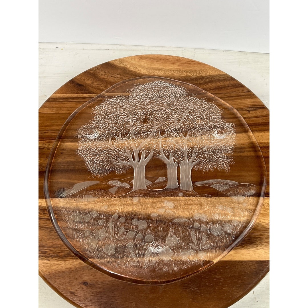 Vintage Etched Glass Trees W/ Flower Garden Landscape Canapé Plate - Etsy