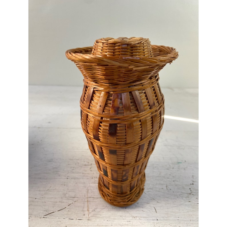 Vintage Wicker Rattan Ginger Jar Basket With Lid 7” - Etsy