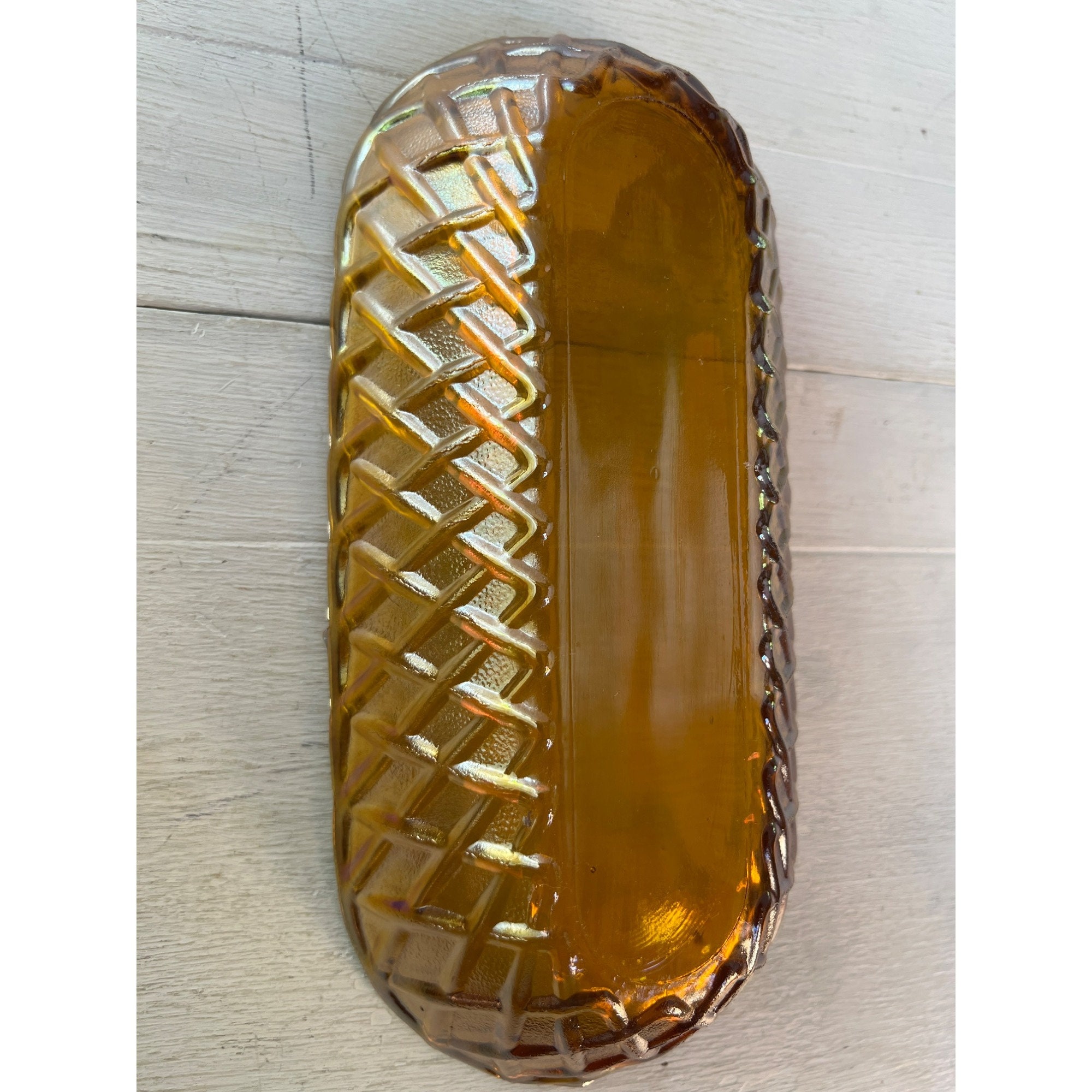 Vintage Indiana Glass Marigold/amber Lattice Dish - Etsy