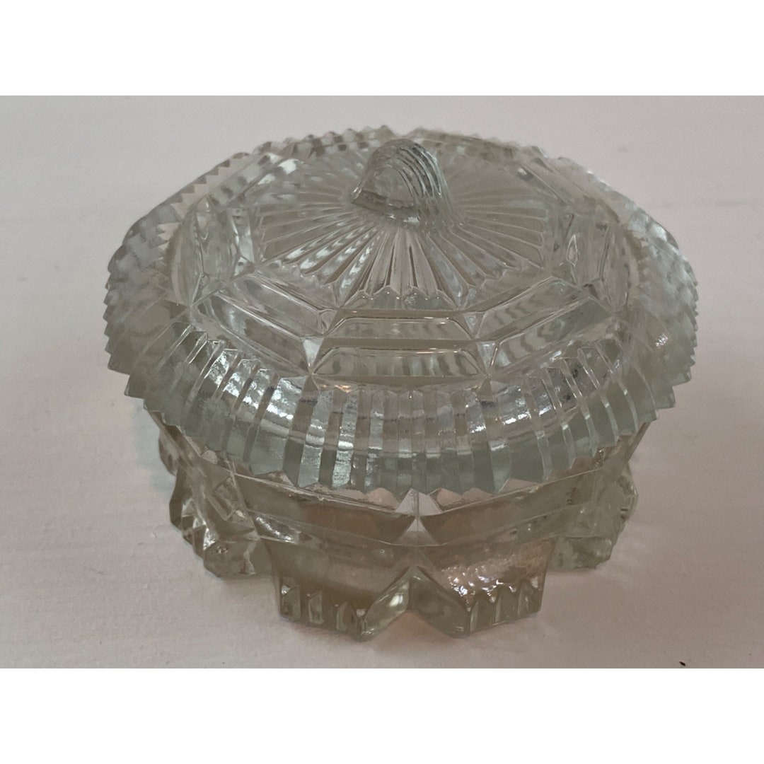 Vintage LE Smith Co. Pressed Glass Powder Box - Etsy